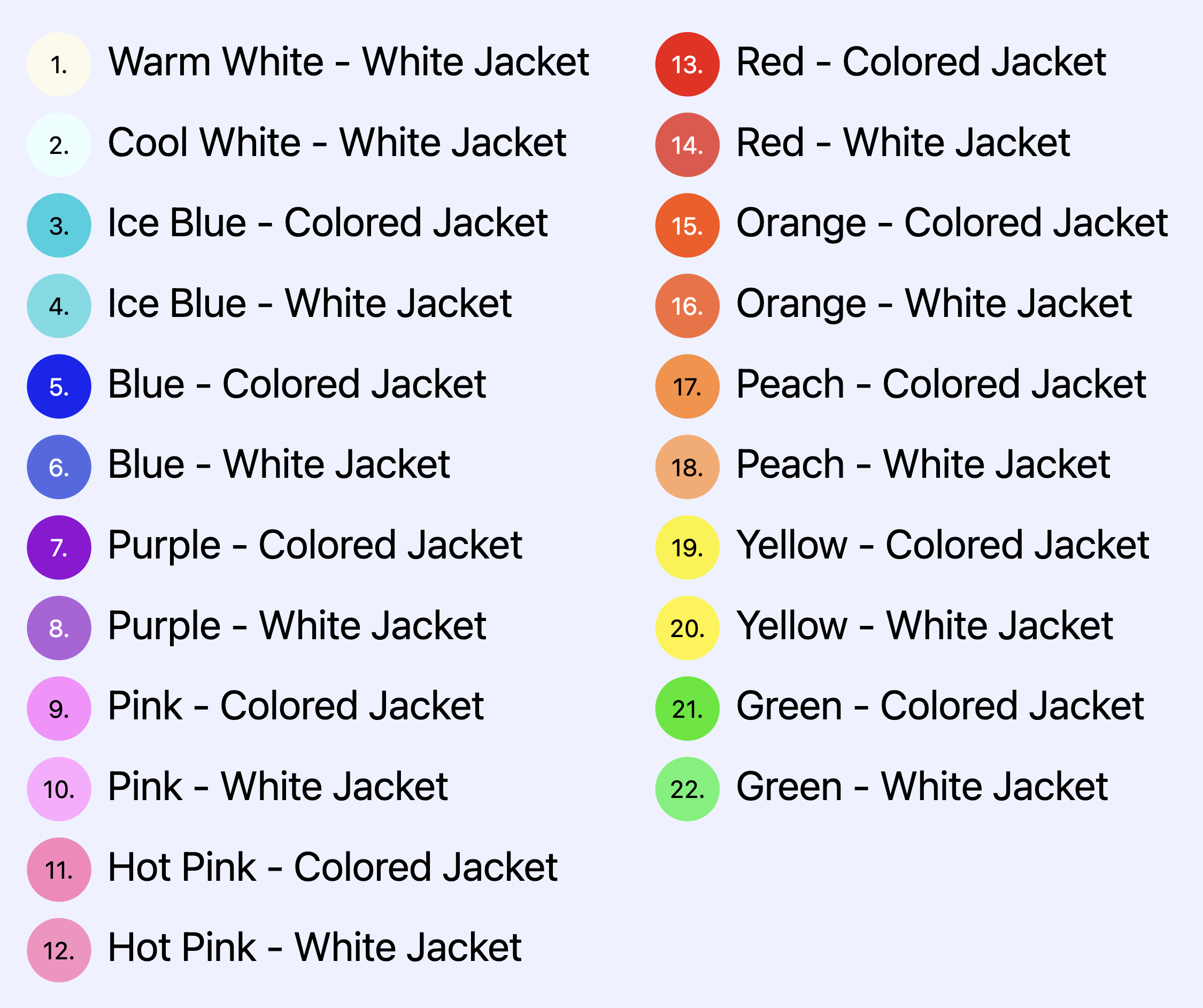 Neon Tube Color Options – Happywires